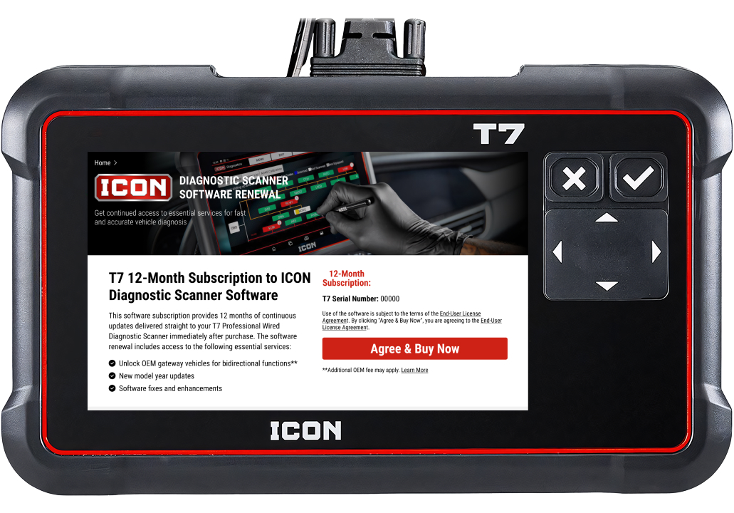 Pre-Paid 12-Month Subscription to ICON T7 Professional Wired Diagnostic ...