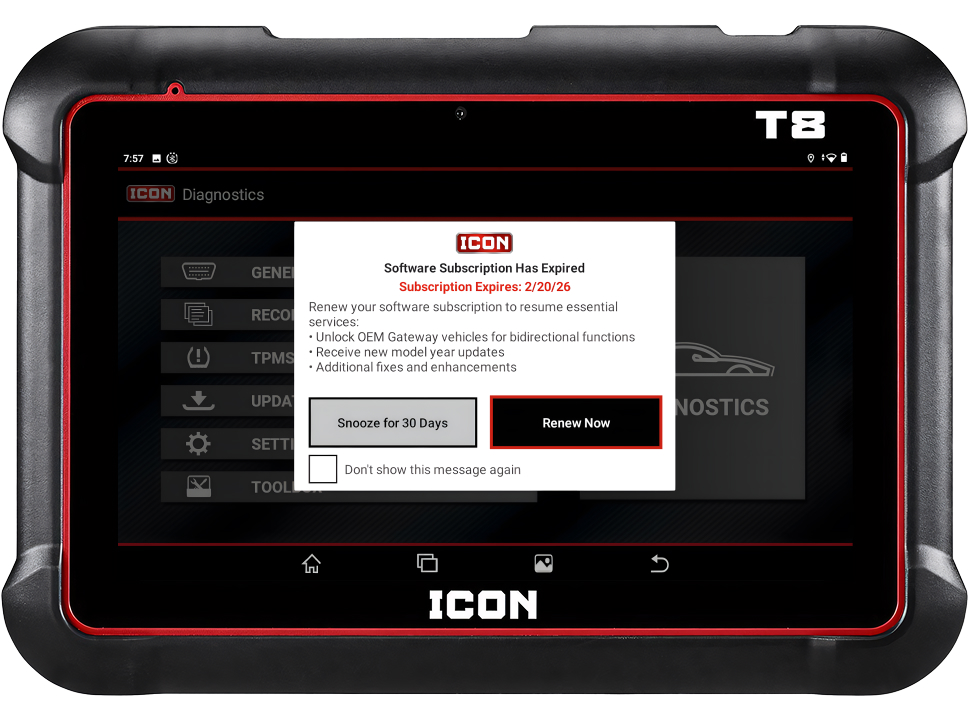 Pre-Paid 12-Month Subscription with Repair Information for ICON T8/T10 ...